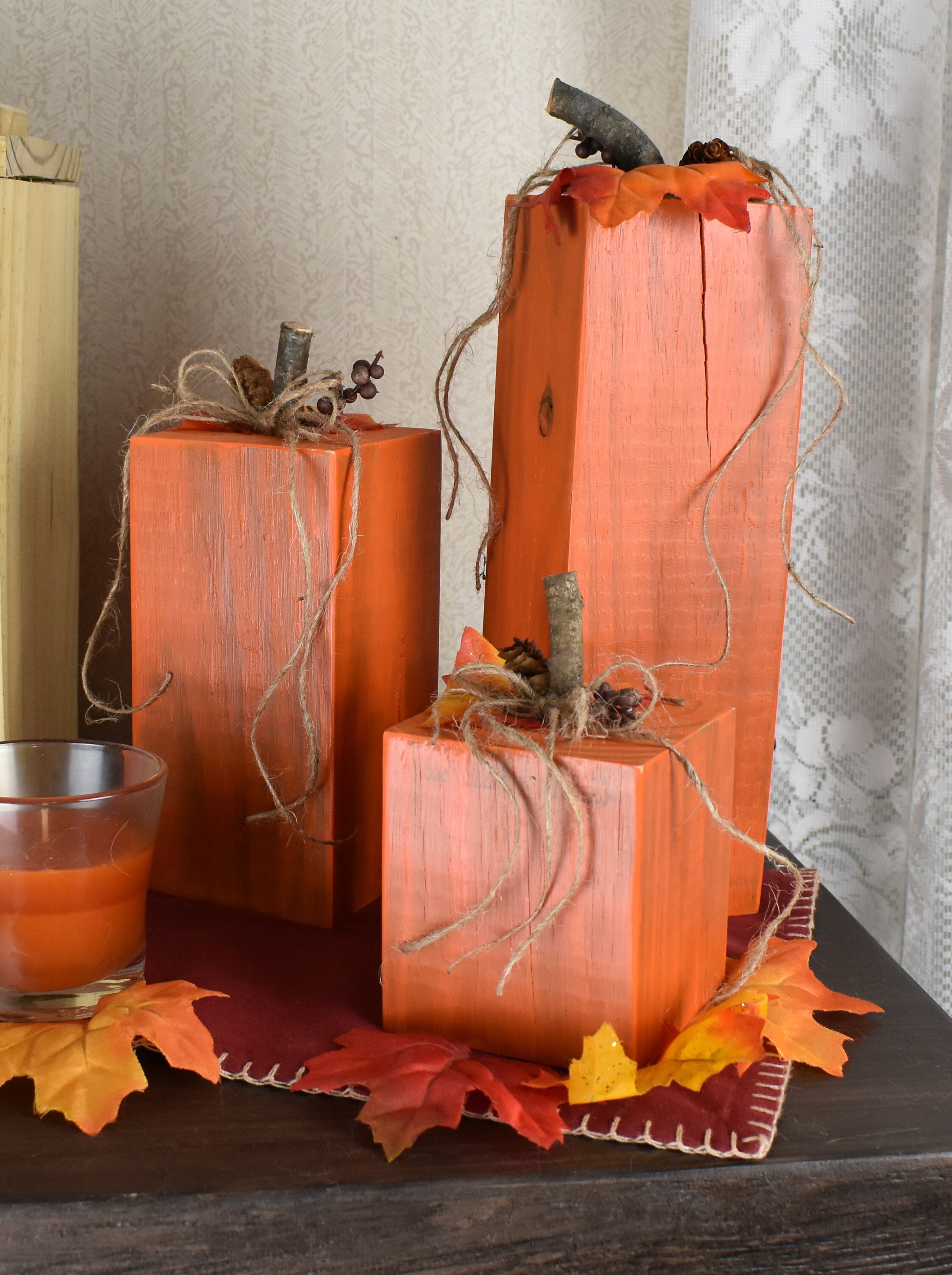 Set of 3 Wooden Pumpkin Blocks / Farmhouse Fall, Halloween, or ...