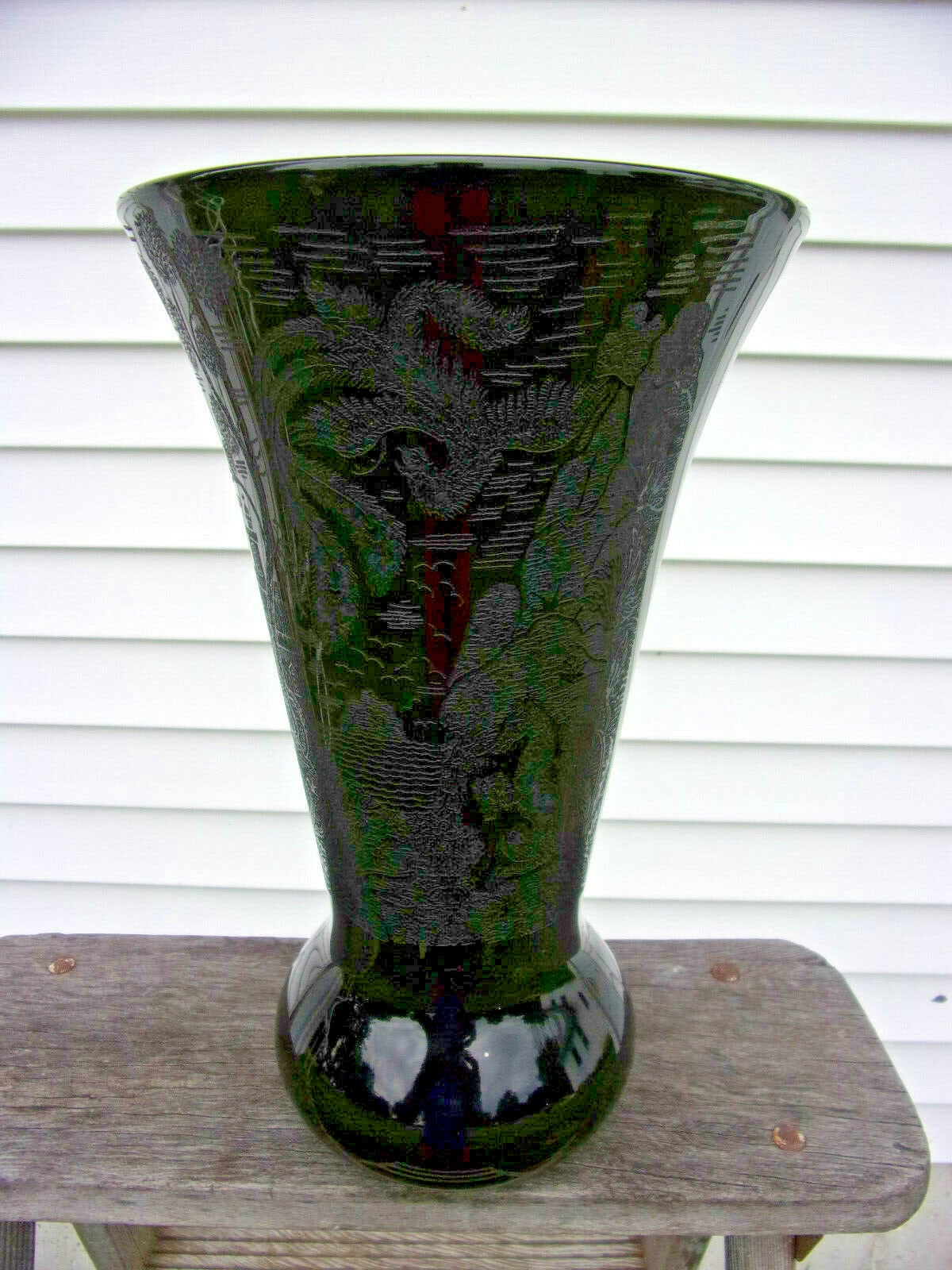 Paden City Etched Lela Bird pattern 12 Black Glass Vase | Etsy