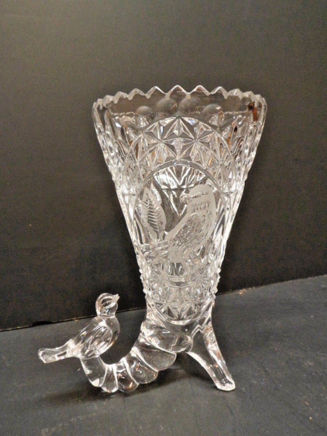 Hofbauer Clear Crystal Birds Horn of Plenty 6" Flower Vase - Etsy