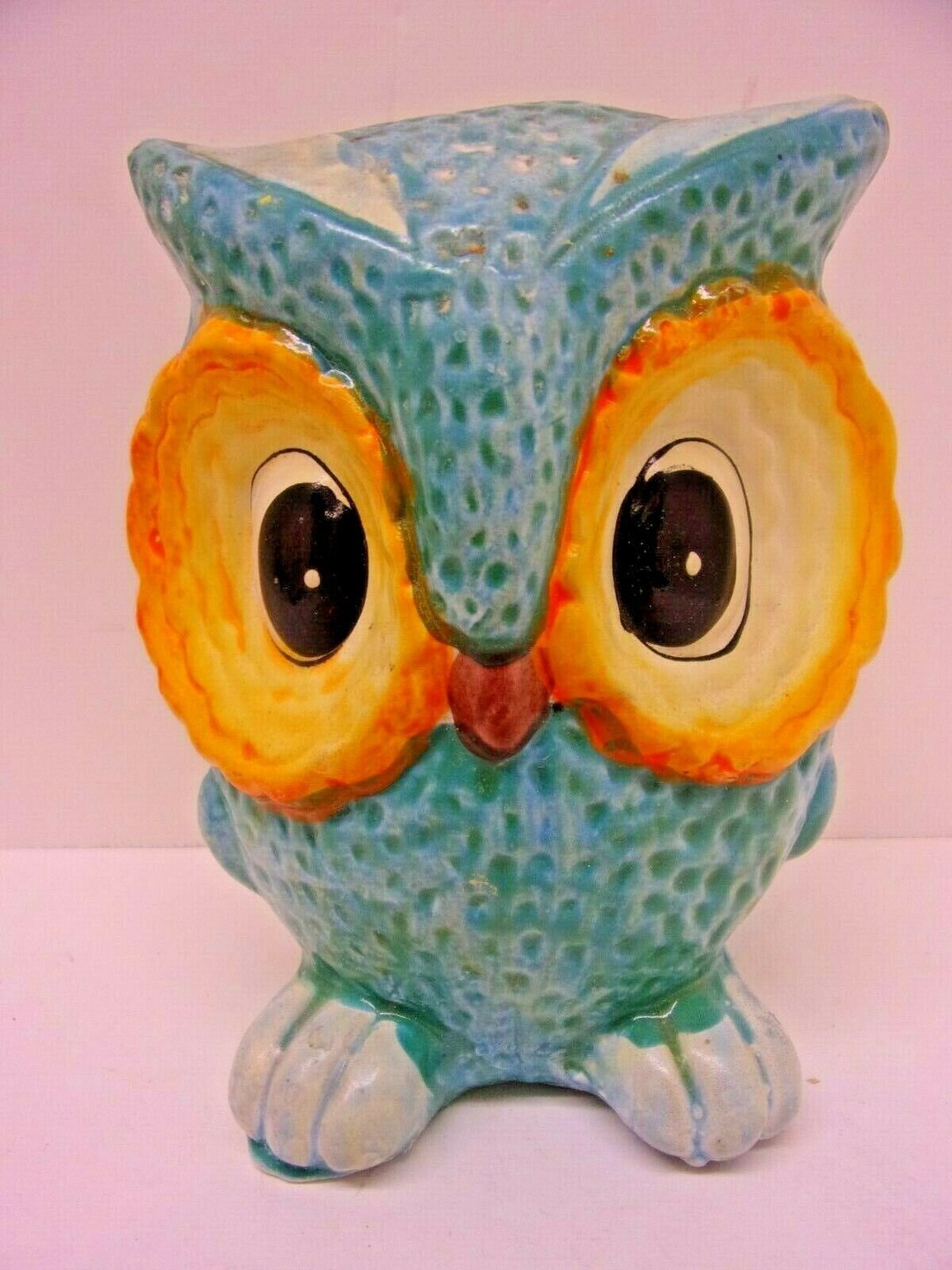 Vintage Ceramic Owl Bank Turquoise and Orange - Etsy