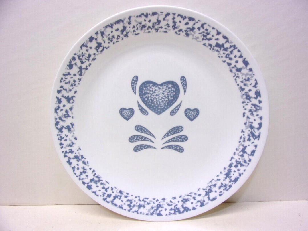 Set of Four Corning Corelle Blue Hearts Pattern Dinner Plates - Etsy