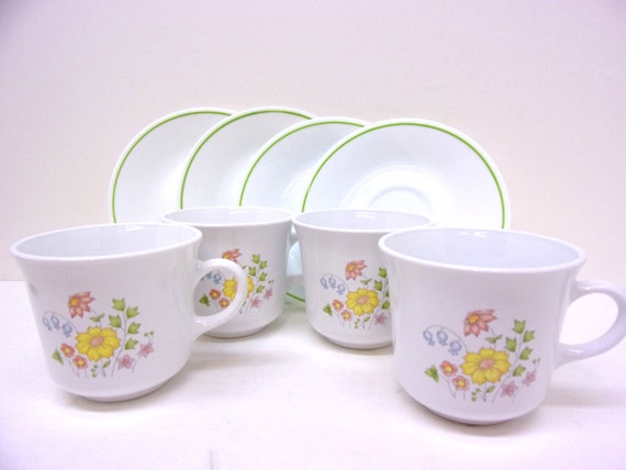 Set of Four Corelle Meadow Pattern Cup and Saucer Set of 4 - Etsy