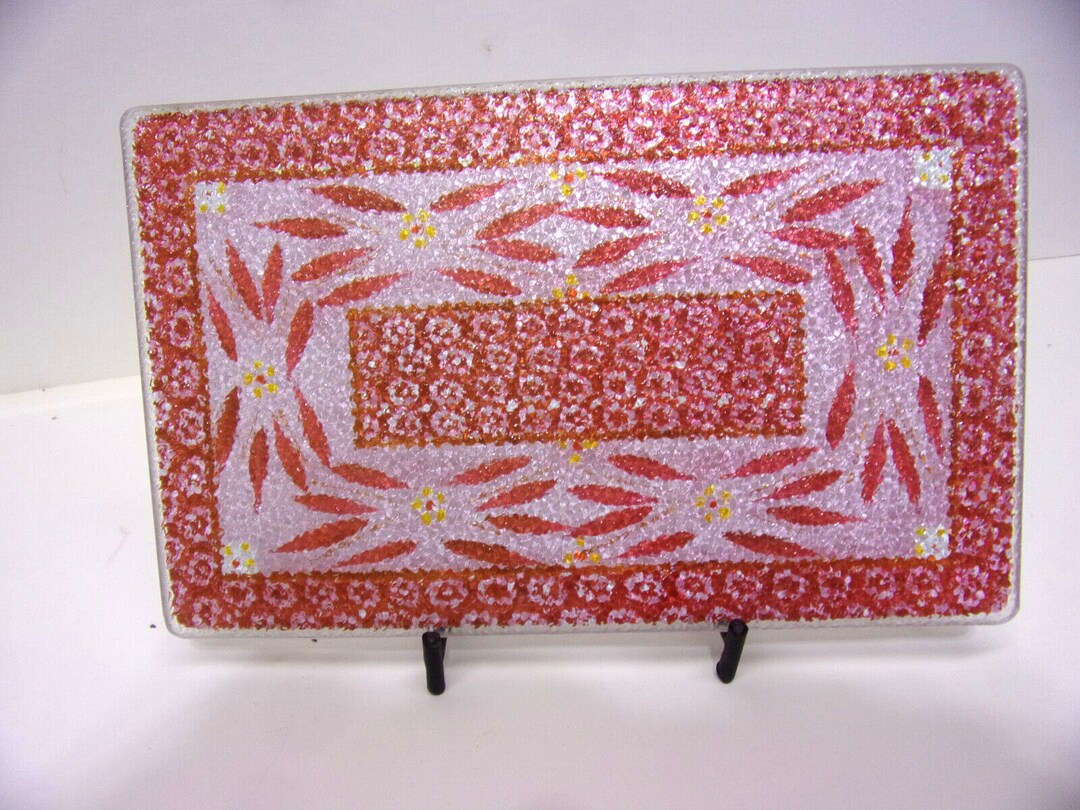Temp Tations Old World Pattern Cranberry Glass Trivet 7" by 4 1/2" - Etsy
