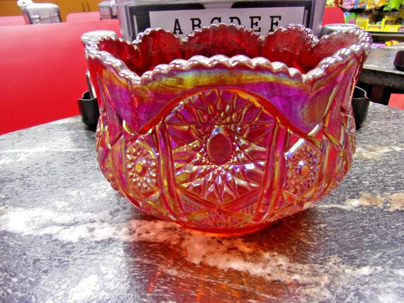 Imperial Glass Ruby Red Sunset Pattern Carnival Glass 6 - Etsy