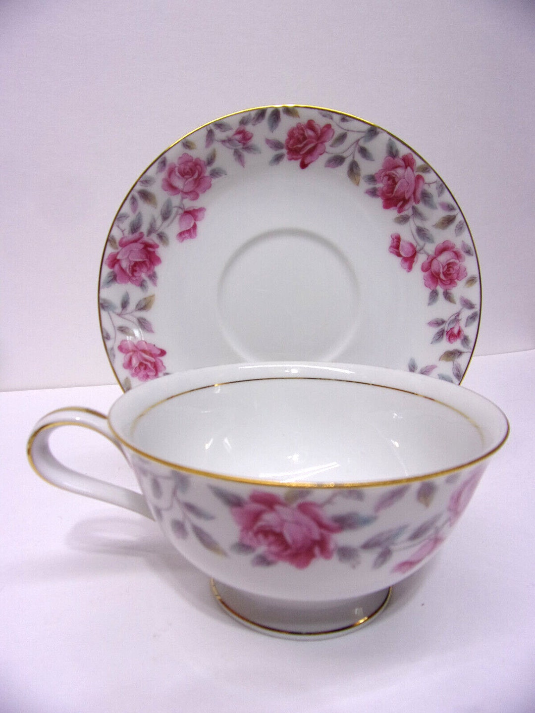Noritake Rosewood Pattern Cup and Saucer Pink Roses Gray Leaves - Etsy