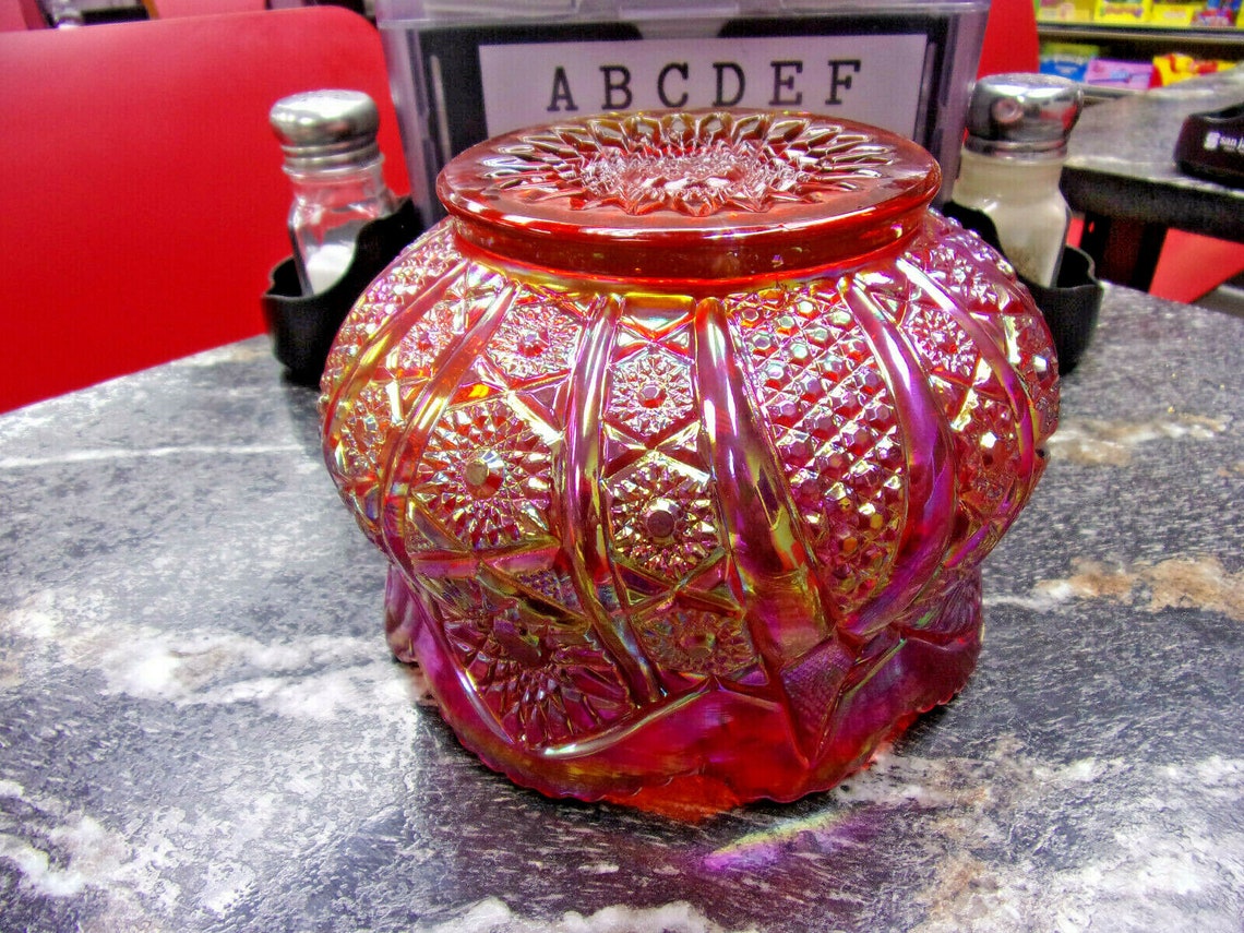 Imperial Glass Ruby Red Sunset Pattern Carnival Glass 6 - Etsy