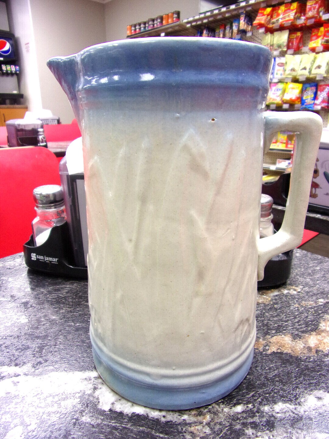 Blue Grey Cattail Pattern Stoneware Pitcher - Etsy