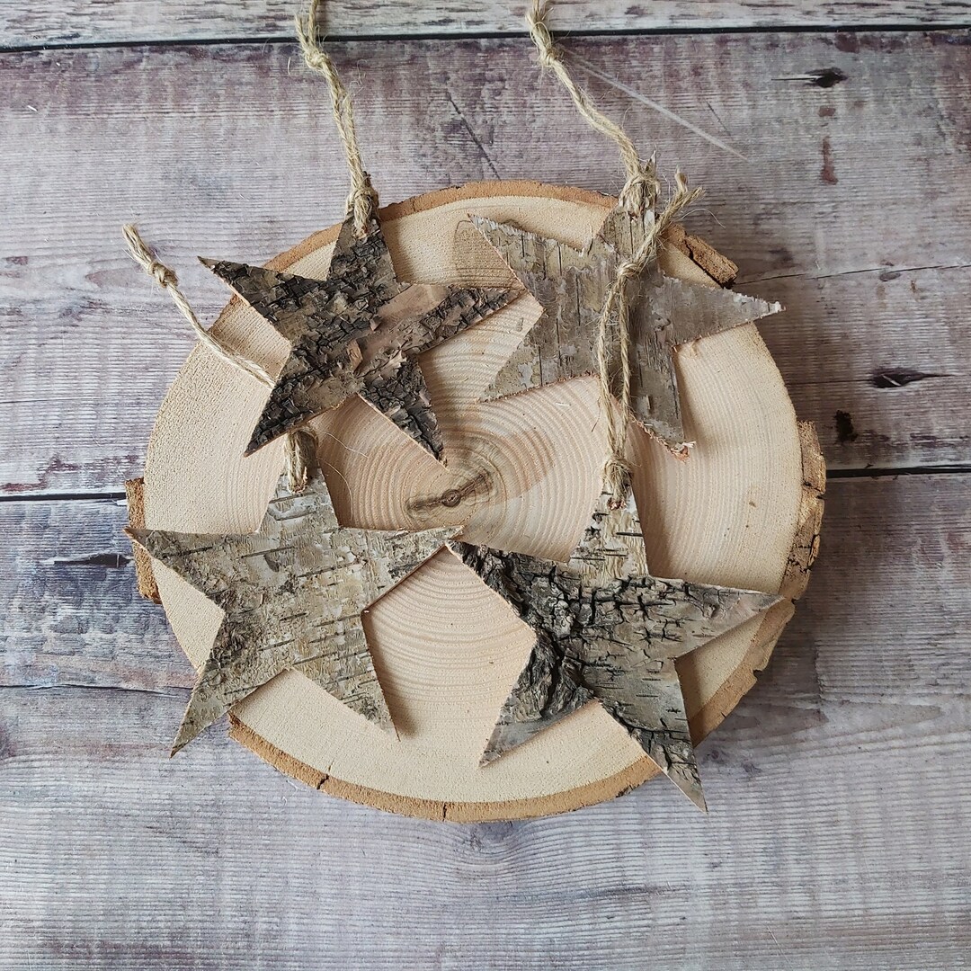 9cm Real Birch Bark Star Wooden Christmas Tree Decorations, Real Birch ...