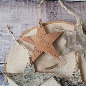 9cm Real Birch Bark Star Wooden Christmas Tree Decorations, Real Birch ...