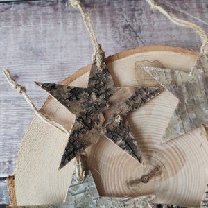 9cm Real Birch Bark Star Wooden Christmas Tree Decorations, Real Birch ...