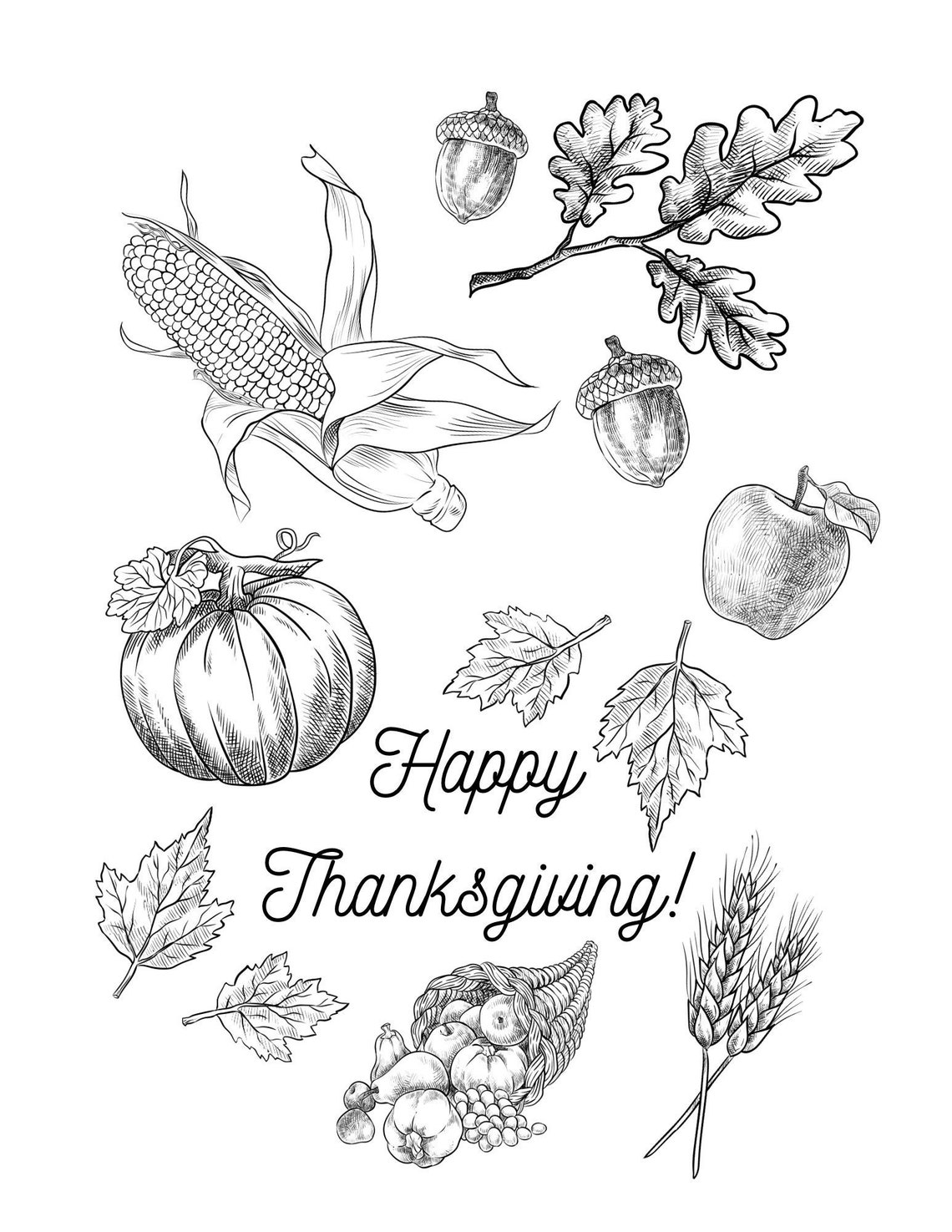Beautiful Thanksgiving Coloring Page Harvest Fall Plants in Nature - Etsy