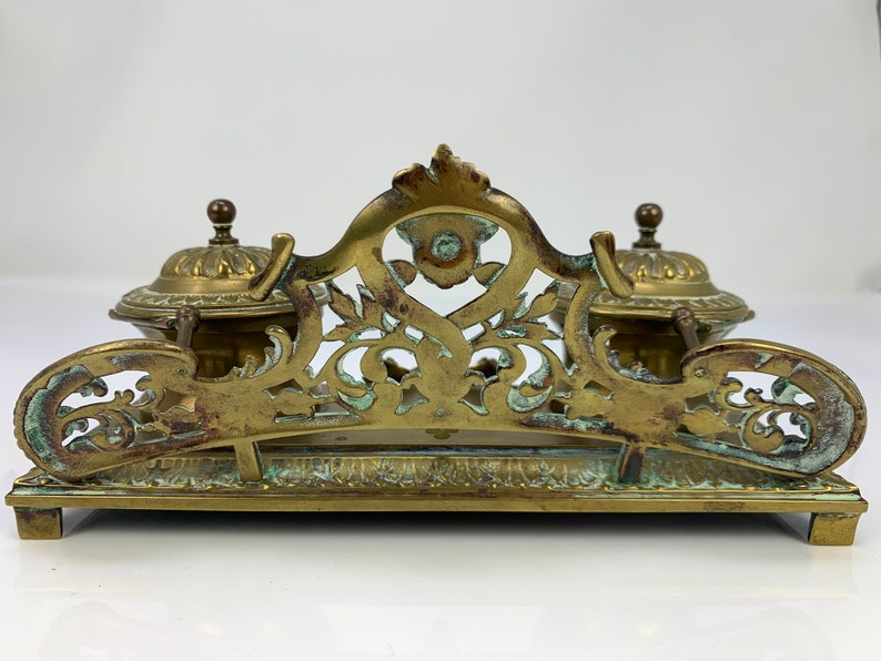 Antique Lion Double Brass Inkwell Ca. 1900 - Calligraphy Inkwell - Gift ...