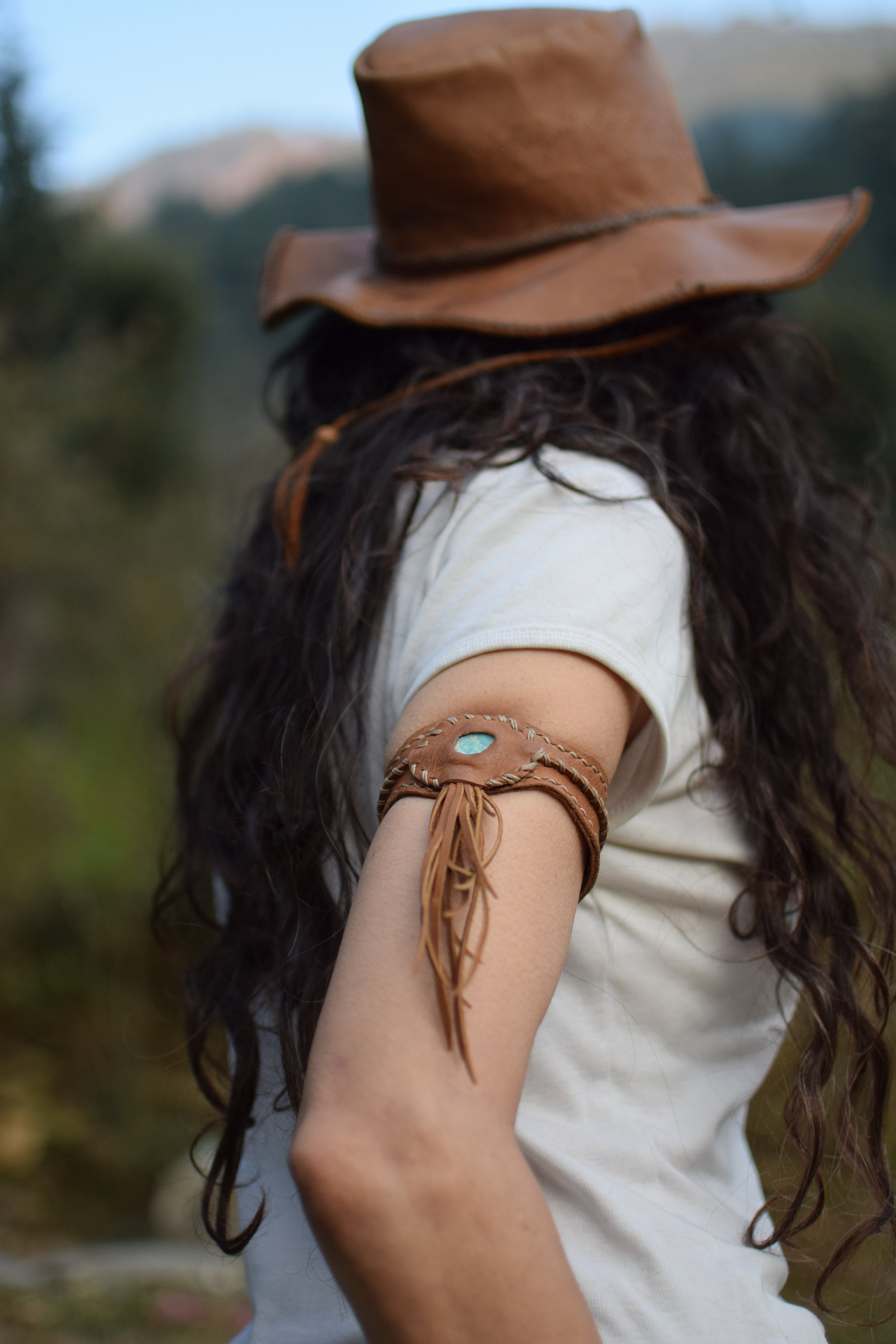 Upper Arm Bracelet, Boho Leather Cuff, Amazonite Armlet, Native ...