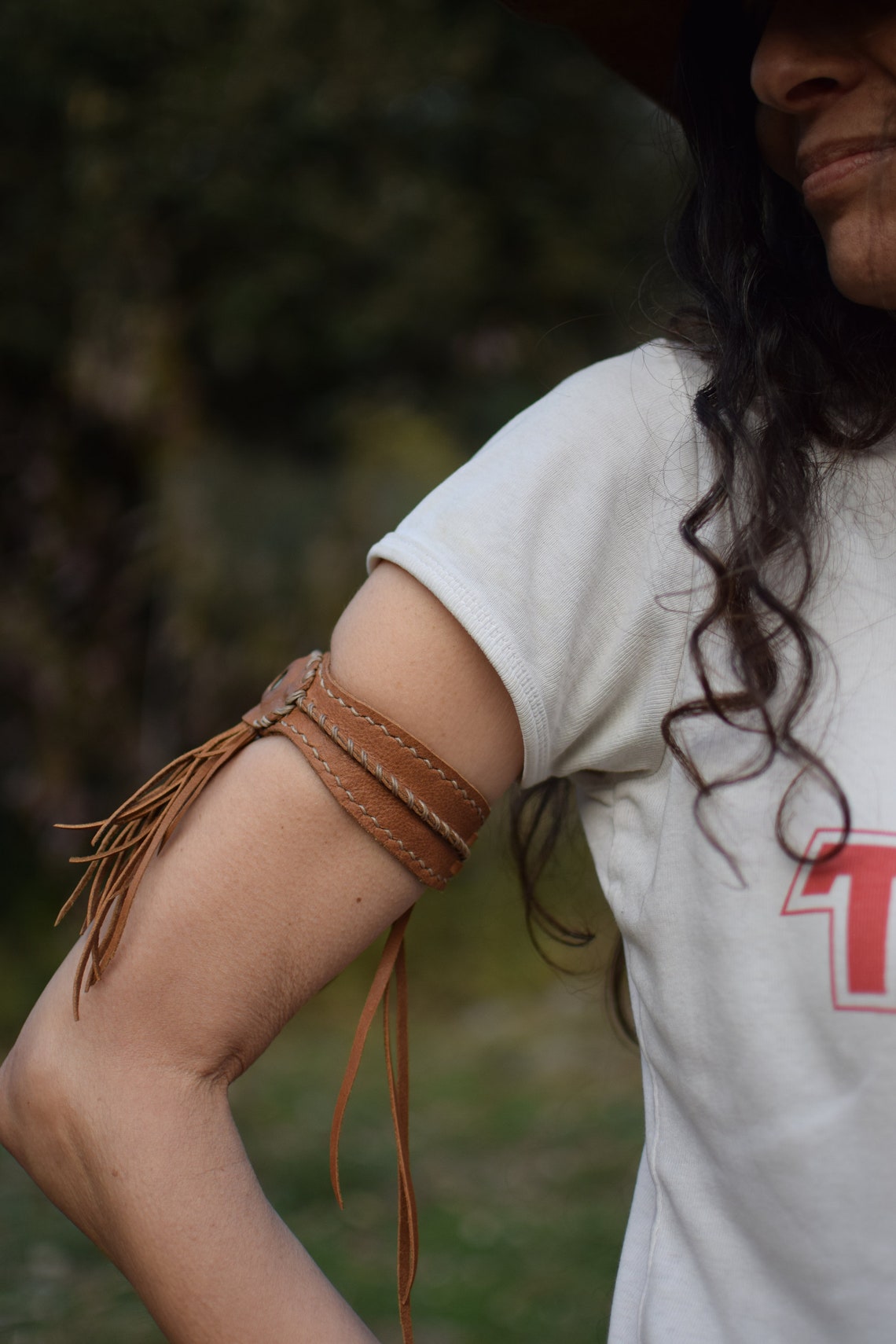 Upper arm Bracelet boho leather cuff Amazonite armlet | Etsy
