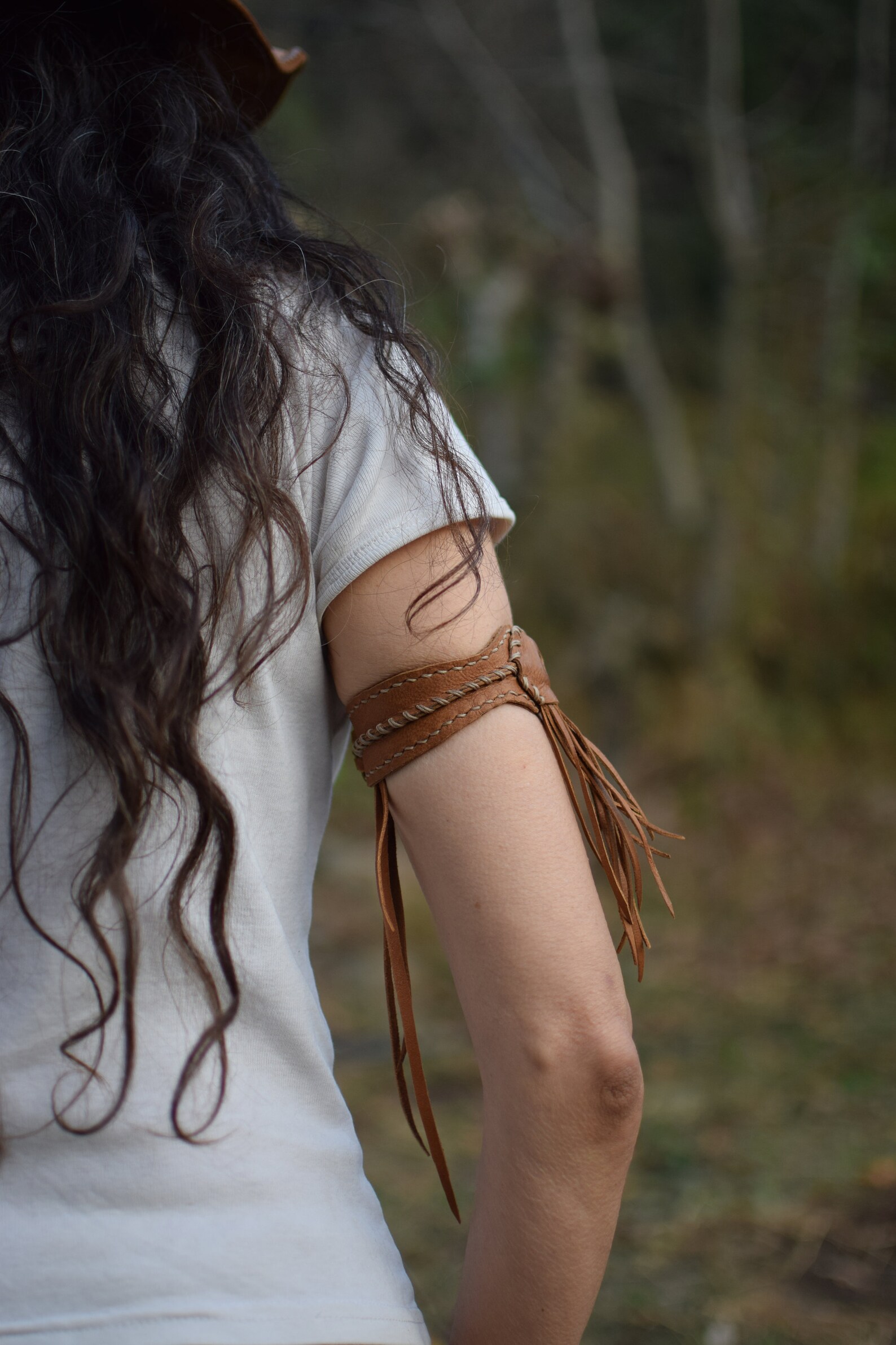 Upper Arm Bracelet, Boho Leather Cuff, Amazonite Armlet, Native ...