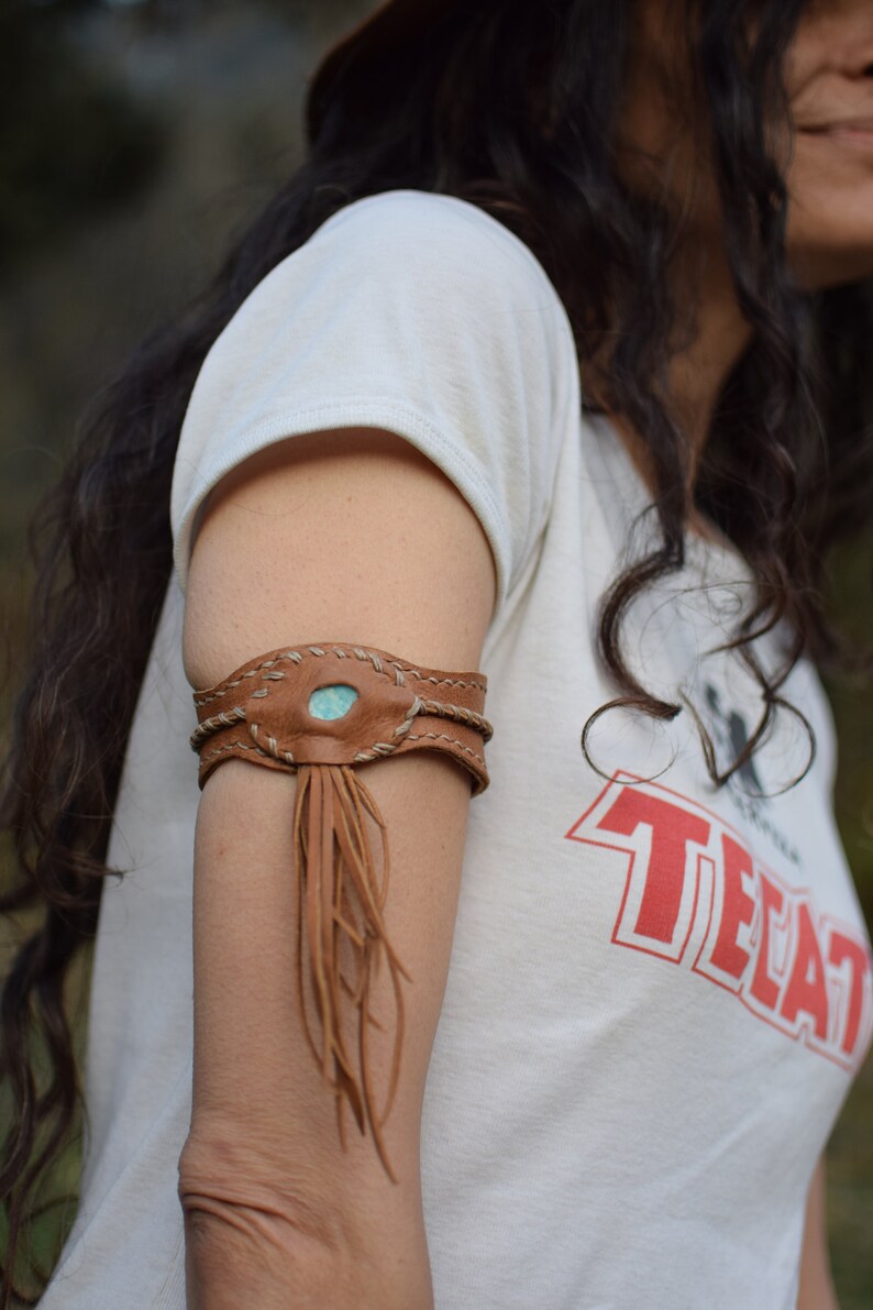 Upper Arm Bracelet Boho Leather Cuff Amazonite Armlet - Etsy