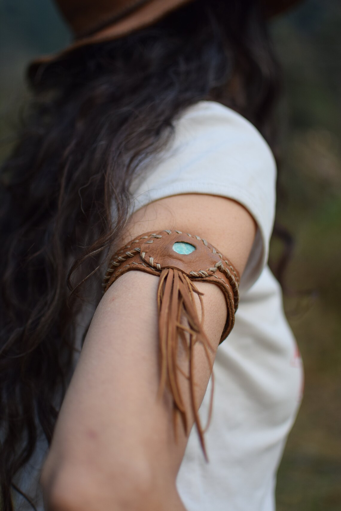 Upper Arm Bracelet Boho Leather Cuff Amazonite Armlet - Etsy