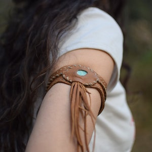 Upper Arm Bracelet, Boho Leather Cuff, Amazonite Armlet, Native ...