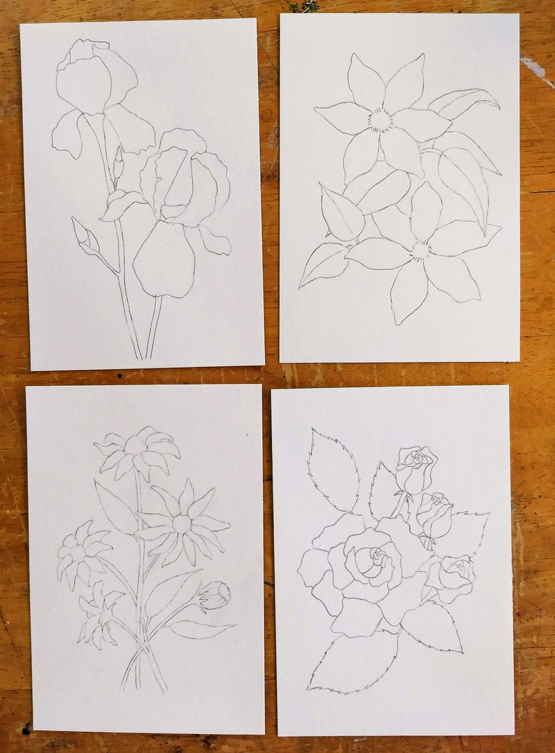 DIY Kit, Paint Your Own Flower Drawings, Set of Floral Templates for ...