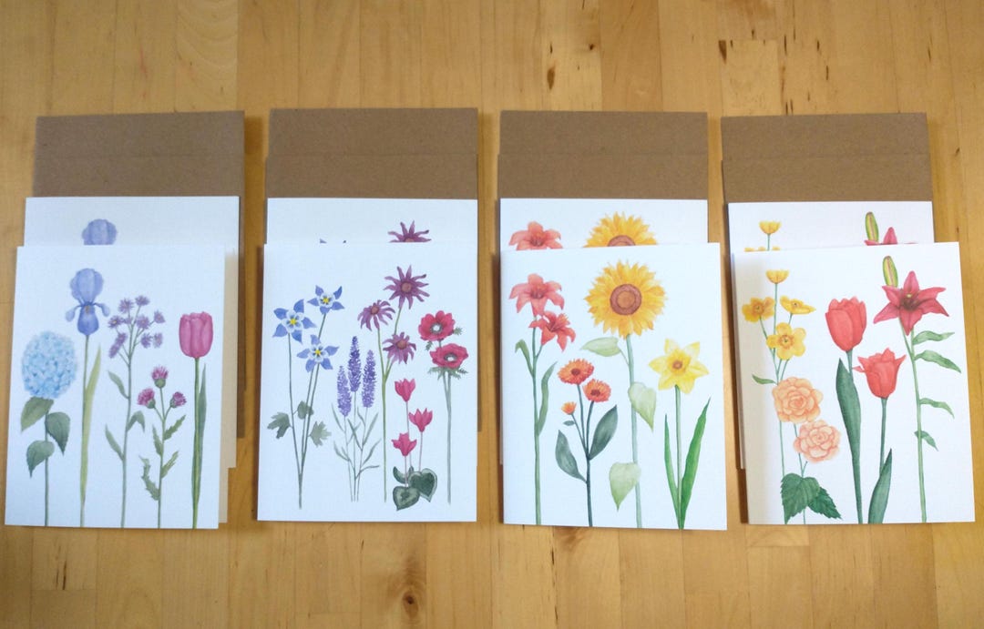 Colorful Flower Watercolor Note Card, Greeting Card Variety Pack, Eight ...