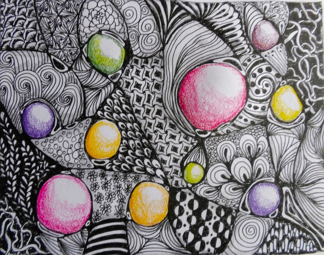 Zentangle With Colored Balls, a Print From the Original. the Art is 8 X ...