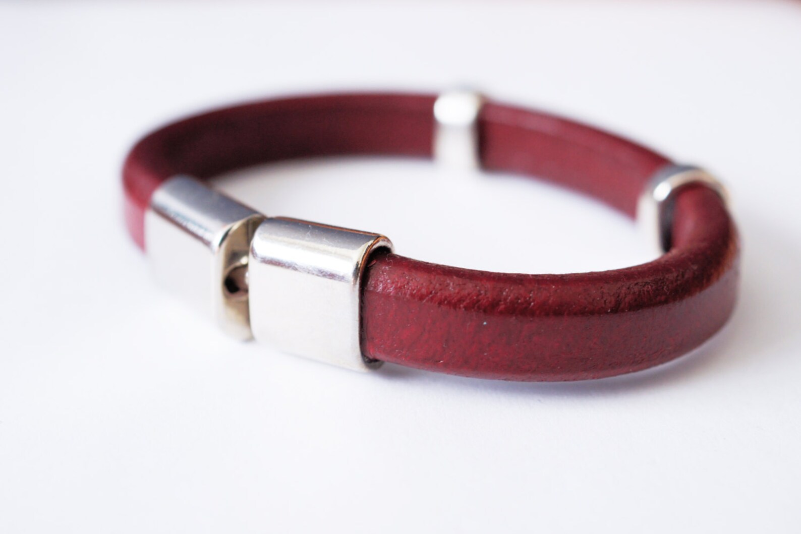 Red Leather Bracelet With Silver Accents and Silver Closure . - Etsy