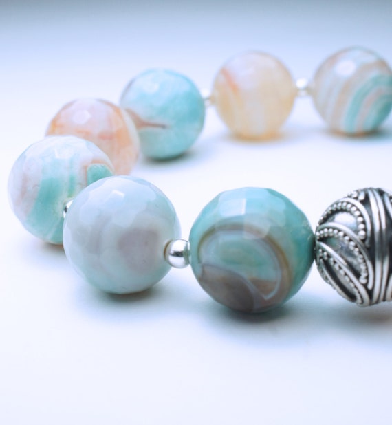 Mixed Light Blue Fire Agate Faceted Bracelet . Natural Stone - Etsy
