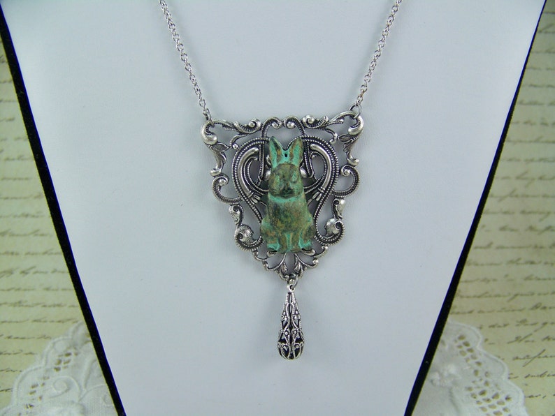 Rabbit Necklace Bunny Necklace Verdigris Rabbit Filigree | Etsy