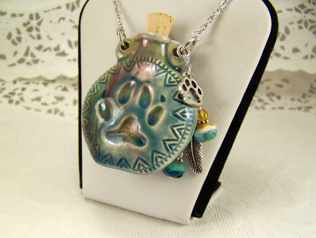Paw Print Bottle Necklace, Ash Urn, Flask, Vessel Necklace, Dog Paw ...