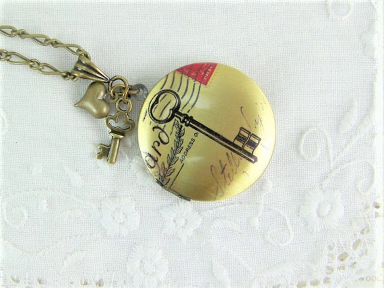 Key Locket Key to My Heart Postage Locket Letter Locket - Etsy