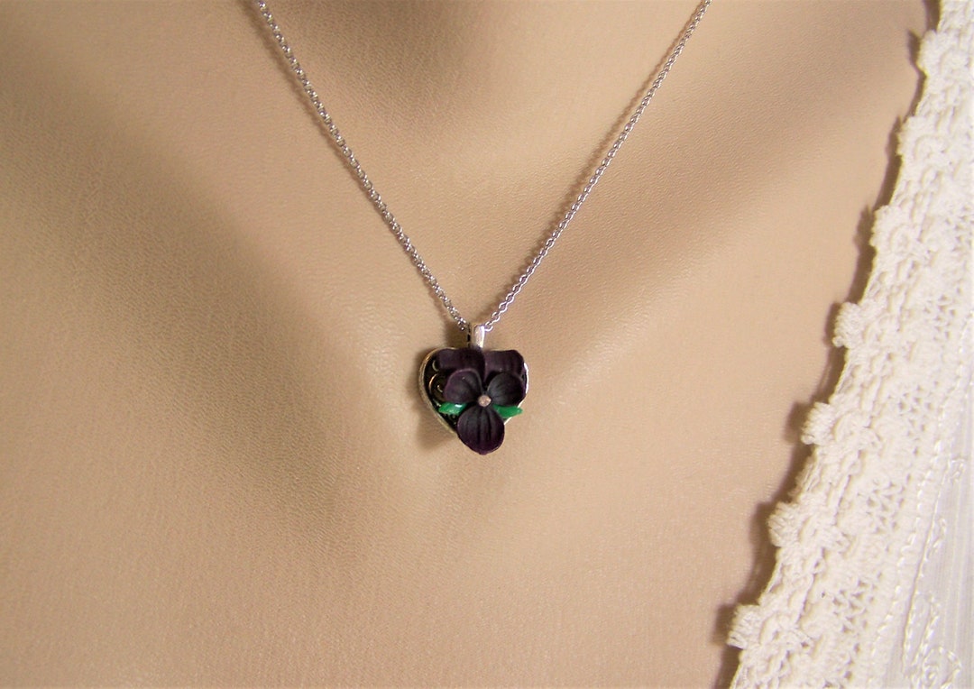 Purple Violet Necklace, Violet Necklace, Heart Necklace, Filigree Heart ...