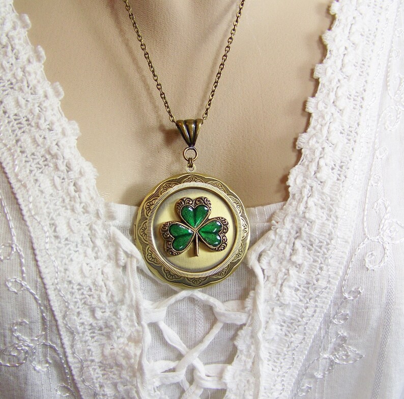 Shamrock Locket Large Clover Locket Irish Locket Four Leaf | Etsy