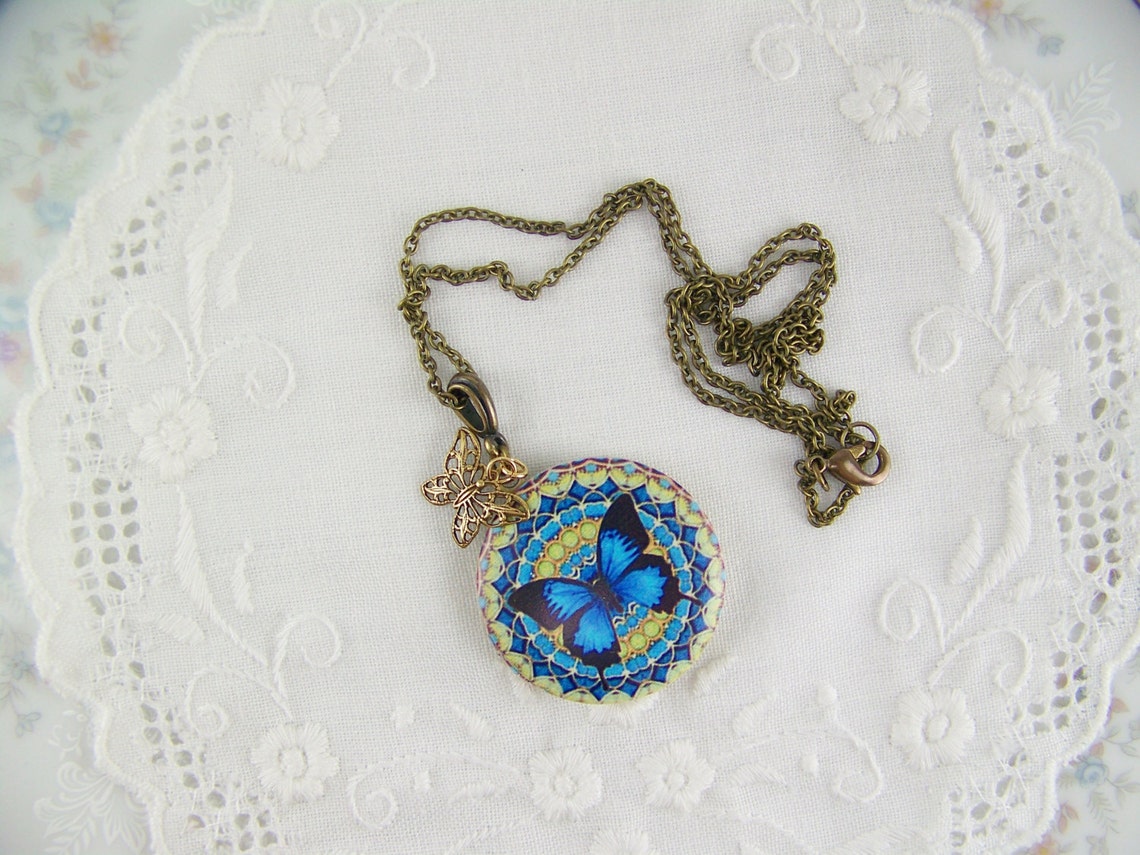 Butterfly Locket Colorful Butterfly Photo Locket Antique | Etsy