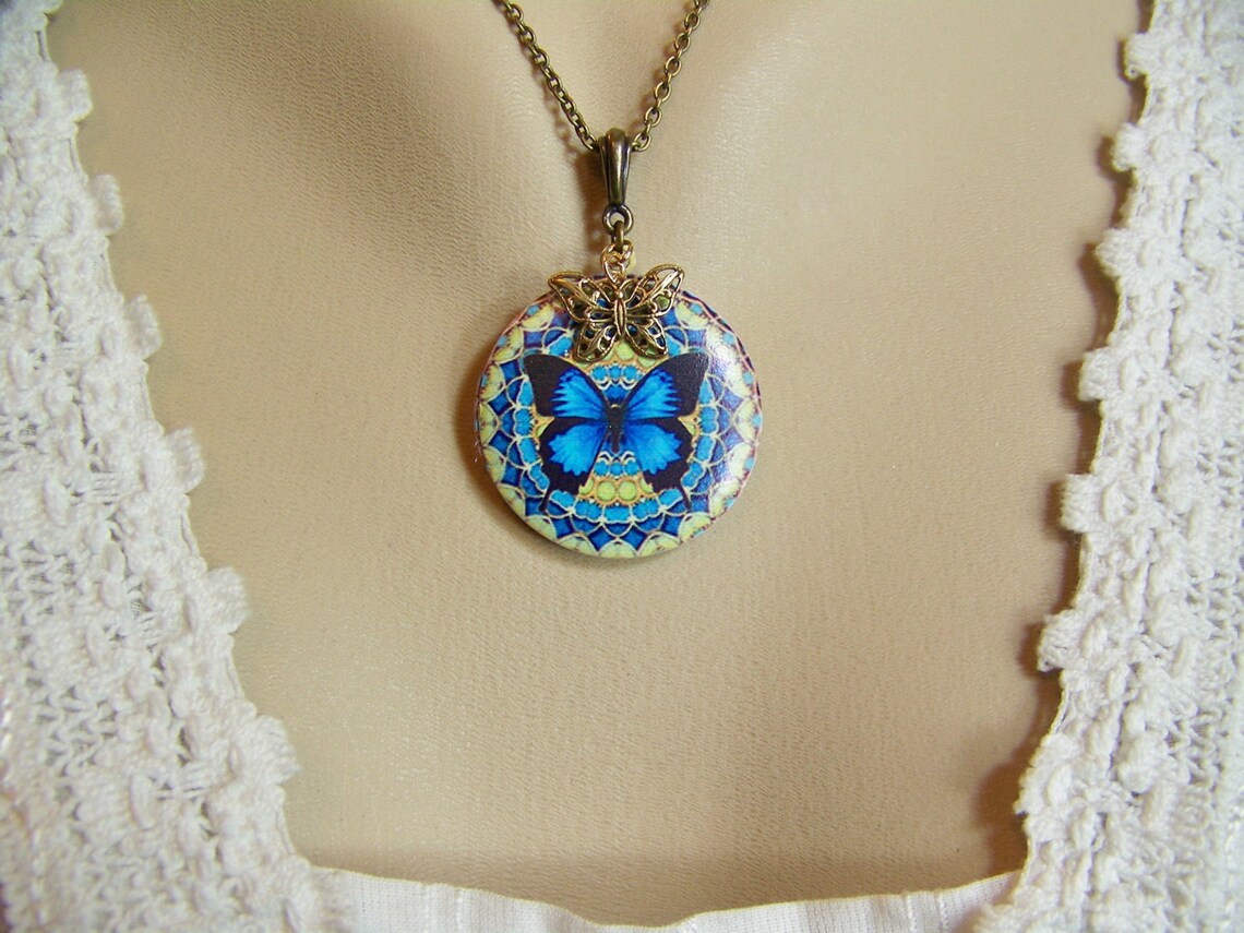 Butterfly Locket Colorful Butterfly Photo Locket Antique | Etsy