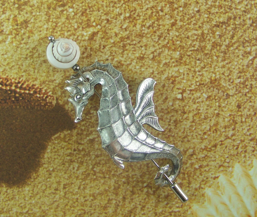 Seahorse Pin, Shawl Pin, Scarf Pin, Sweater Pin, Seashell Pin, Sarong ...