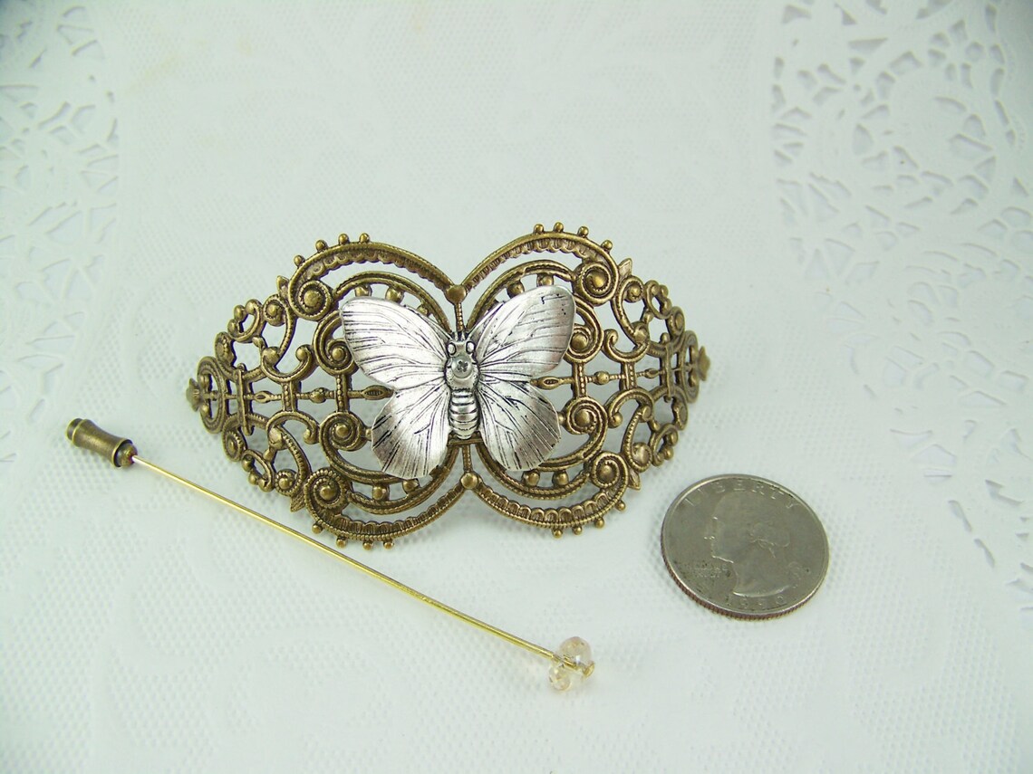 Butterfly Shawl Pin, Bronze Filigree Pin, Scarf Pin, Sweater Pin ...