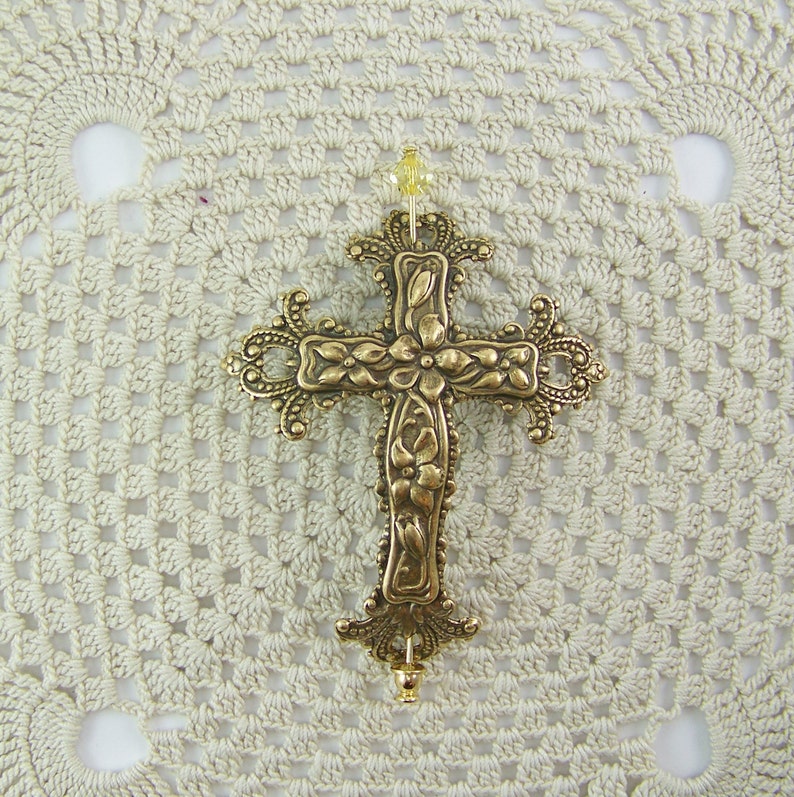 Cross Pin, Shawl Pin, Scarf Pin, Sweater Pin, Crucifix Pin, Flowered ...