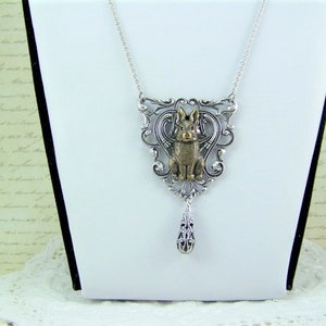 Rabbit Necklace, Bunny Necklace, Bronze Rabbit, Silver Filigree ...