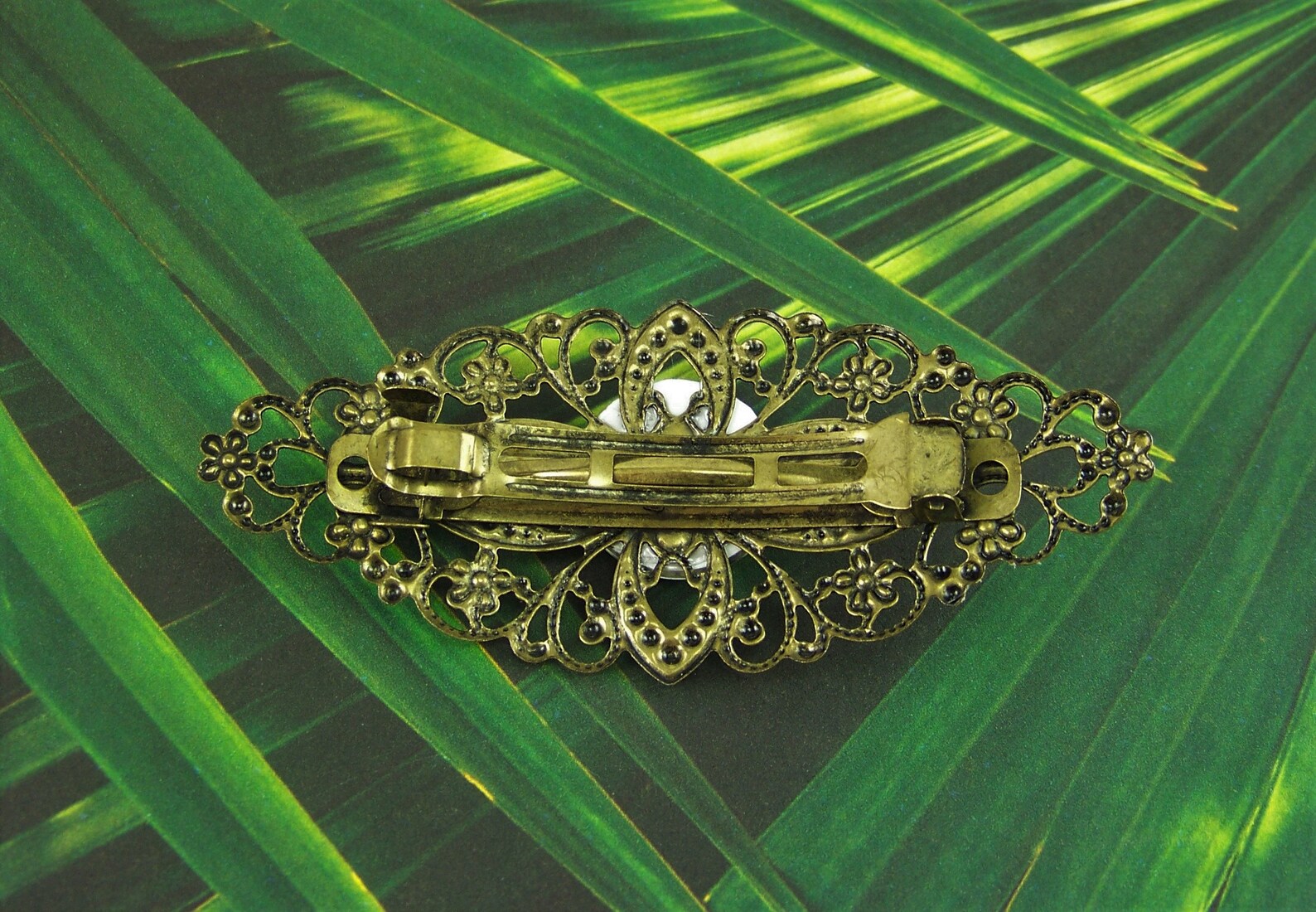 Hair Barrette Filigree Hair Clasp Bronze Barrette Glass | Etsy