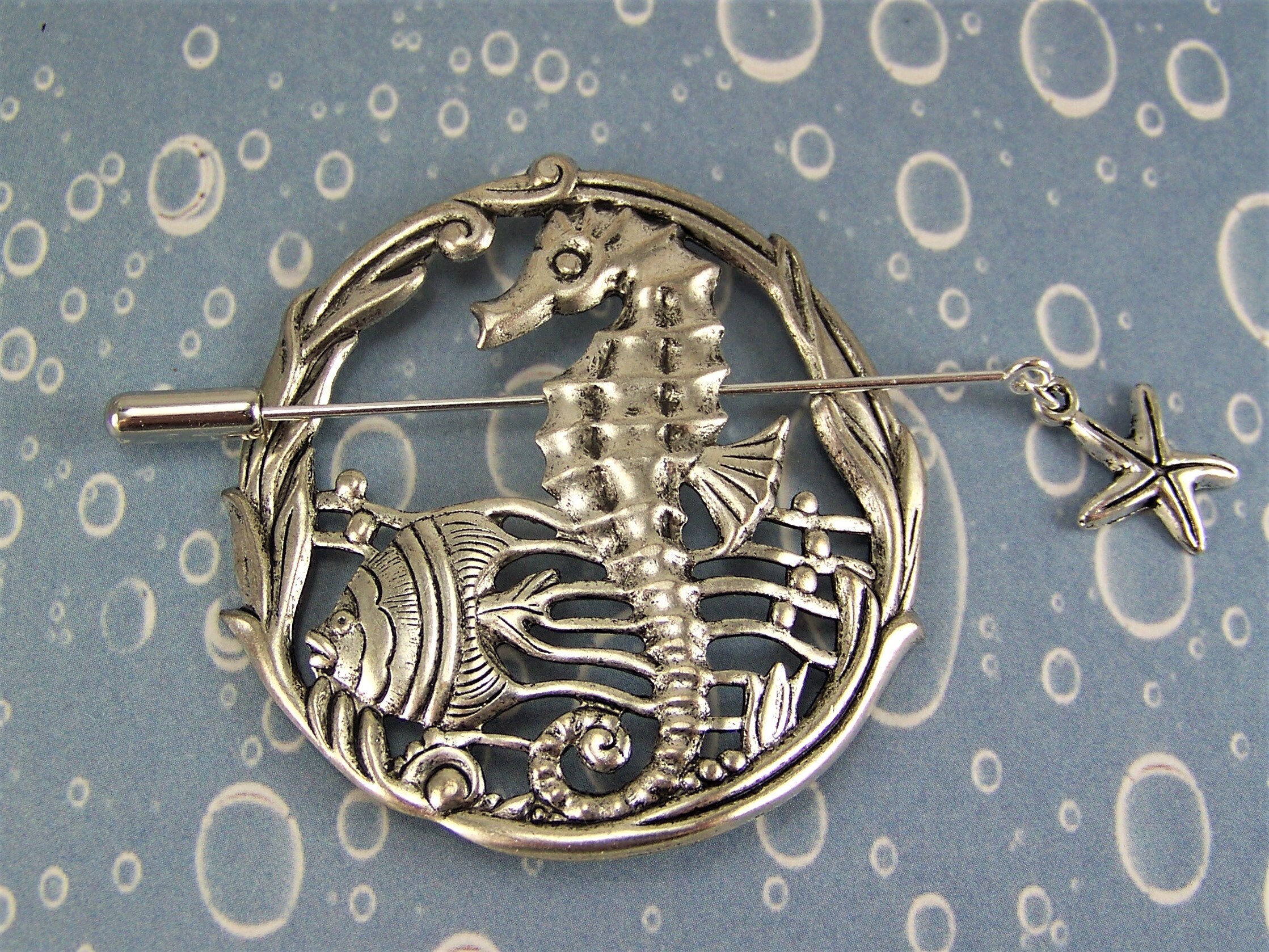 Seahorse Pin, Shawl Pin, Scarf Pin, Sweater Pin, Sea Life Pin, Sarong ...