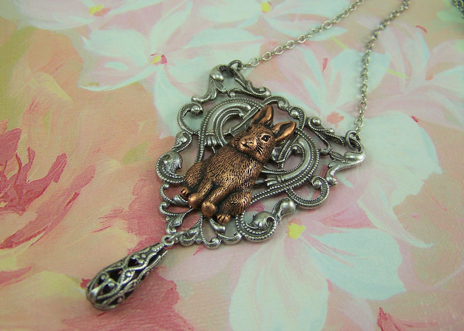 Rabbit Necklace, Bunny Necklace, Filigree Necklace, Peter Rabbit, Peter ...