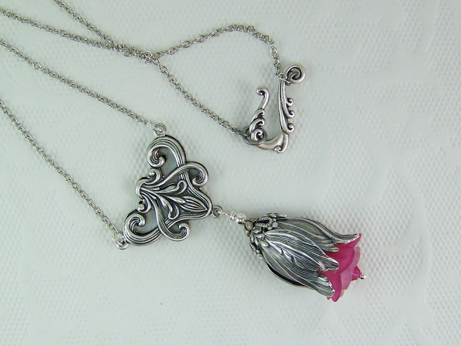 Tulip Flower Necklace, Parrot Tulip, Pink Zircon Necklace, Pink Crystal ...