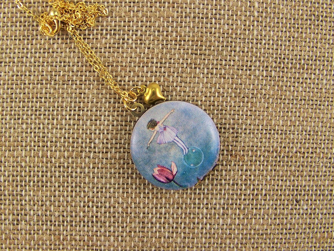 Ballerina Locket, Fairy Locket, Fairy Garden Locket, Girl on a Bubble ...