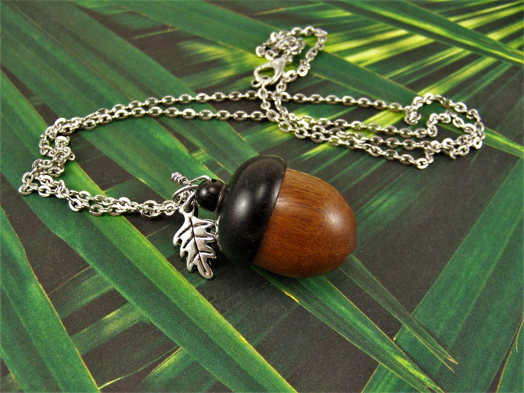 Wooden Acorn Secret Stash Necklace: Silver Leaf Charm, Cremains ...