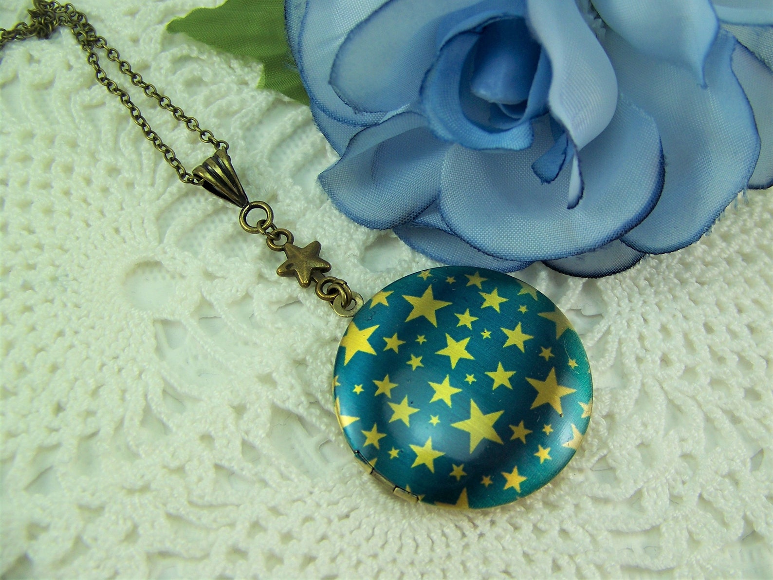 Star Locket Blue Sky Locket Celestial Locket Night Sky | Etsy