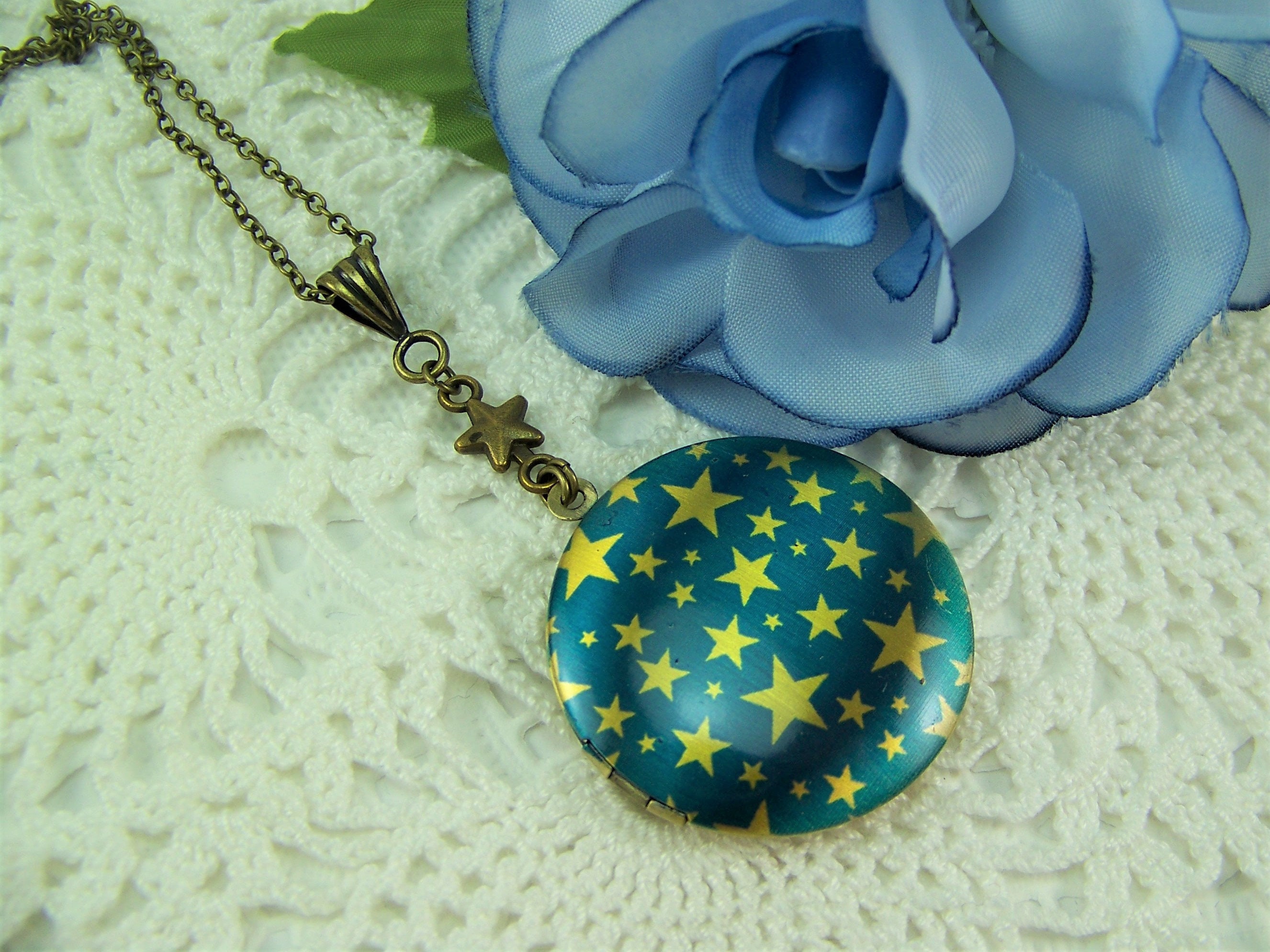 Star Locket Blue Sky Locket Celestial Locket Night Sky | Etsy