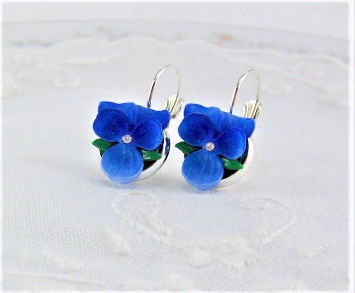 Violet Flower Earrings Green Violets Pansy Earrings Violet | Etsy
