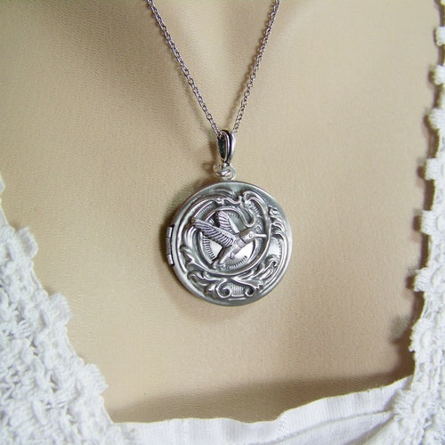 Hummingbird Locket Embossed Locket Silver Locket Bird | Etsy