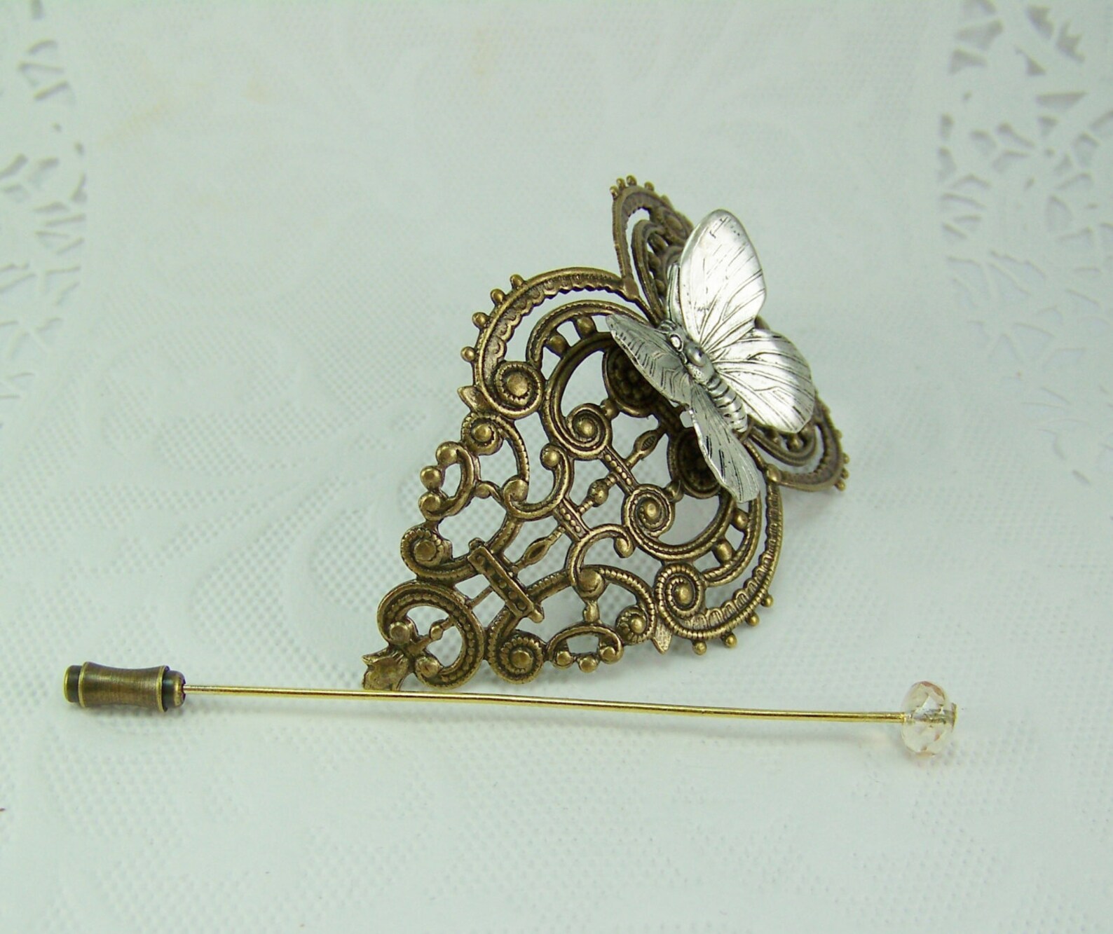 Butterfly Shawl Pin, Bronze Filigree Pin, Scarf Pin, Sweater Pin ...