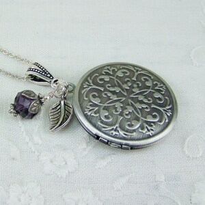 Silver Embossed Locket, Amethyst Locket, Scrolled Designed Locket ...
